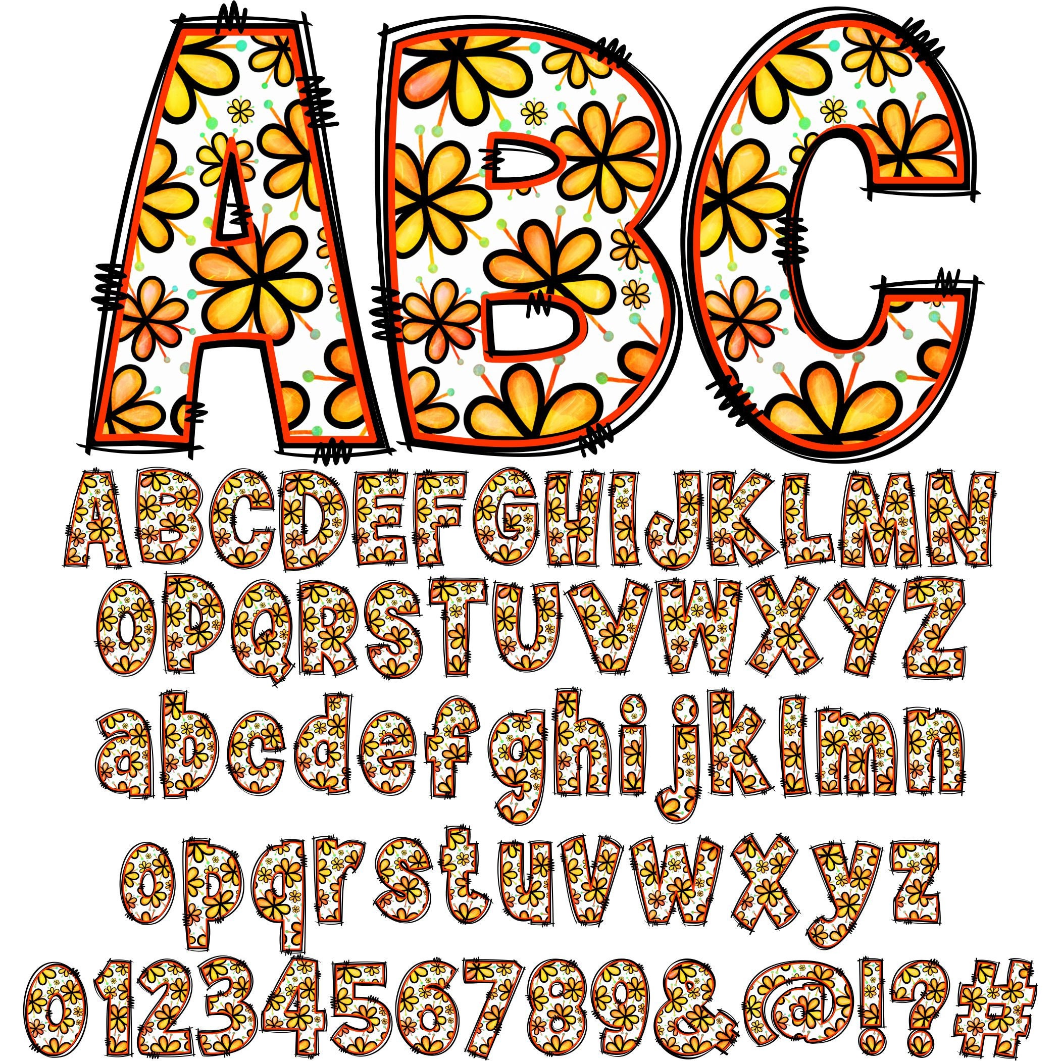 BUNDLE Spring Floral Alphabet PNG Doodle Alpha Doodle - Etsy