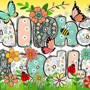 BUNDLE Spring Floral Alphabet PNG, Chubby Alpha Doodle, Doodle Flowers ...