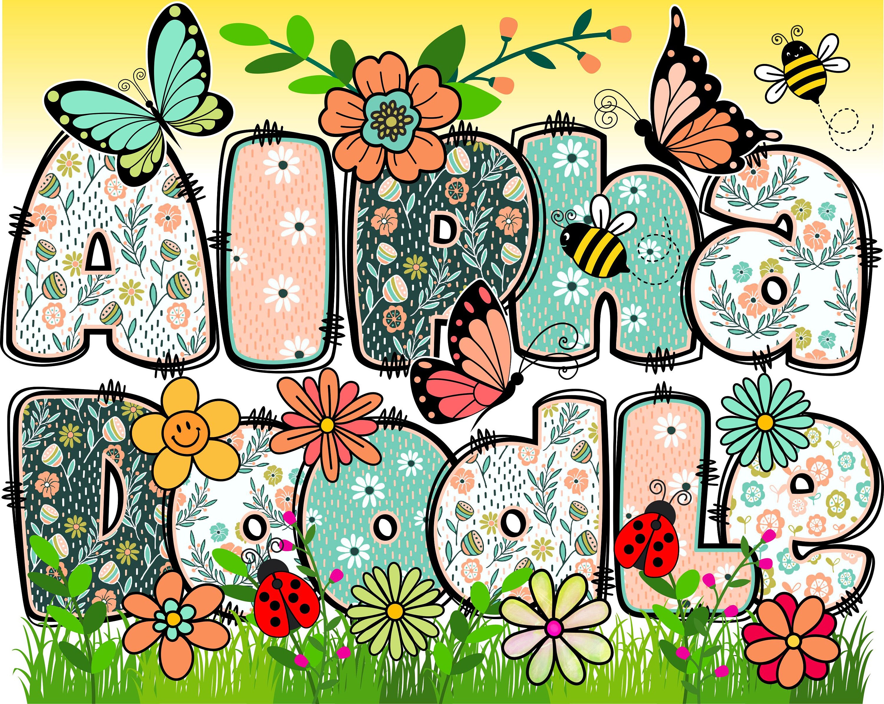 BUNDLE Spring Floral Alphabet PNG Chubby Alpha Doodle Doodle - Etsy