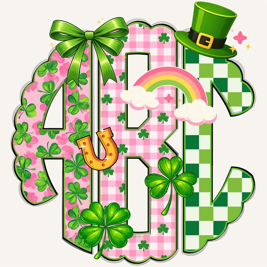 St Patrick's Day Monogram PNG, Shamrock, Doodle Irish, Paddy's Letters ...