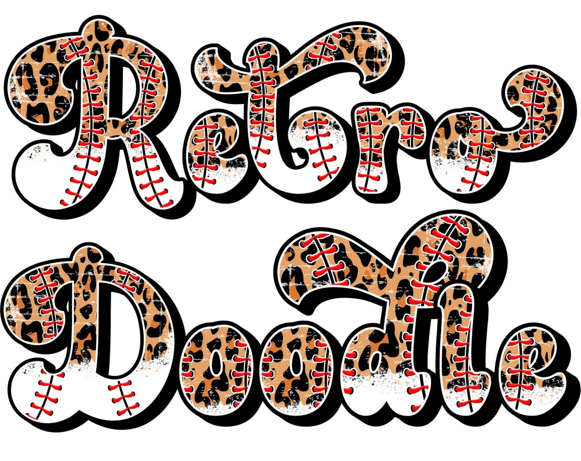 Retro Baseball Letters PNG Leopard Doodle Alpha PNG Sport | Etsy