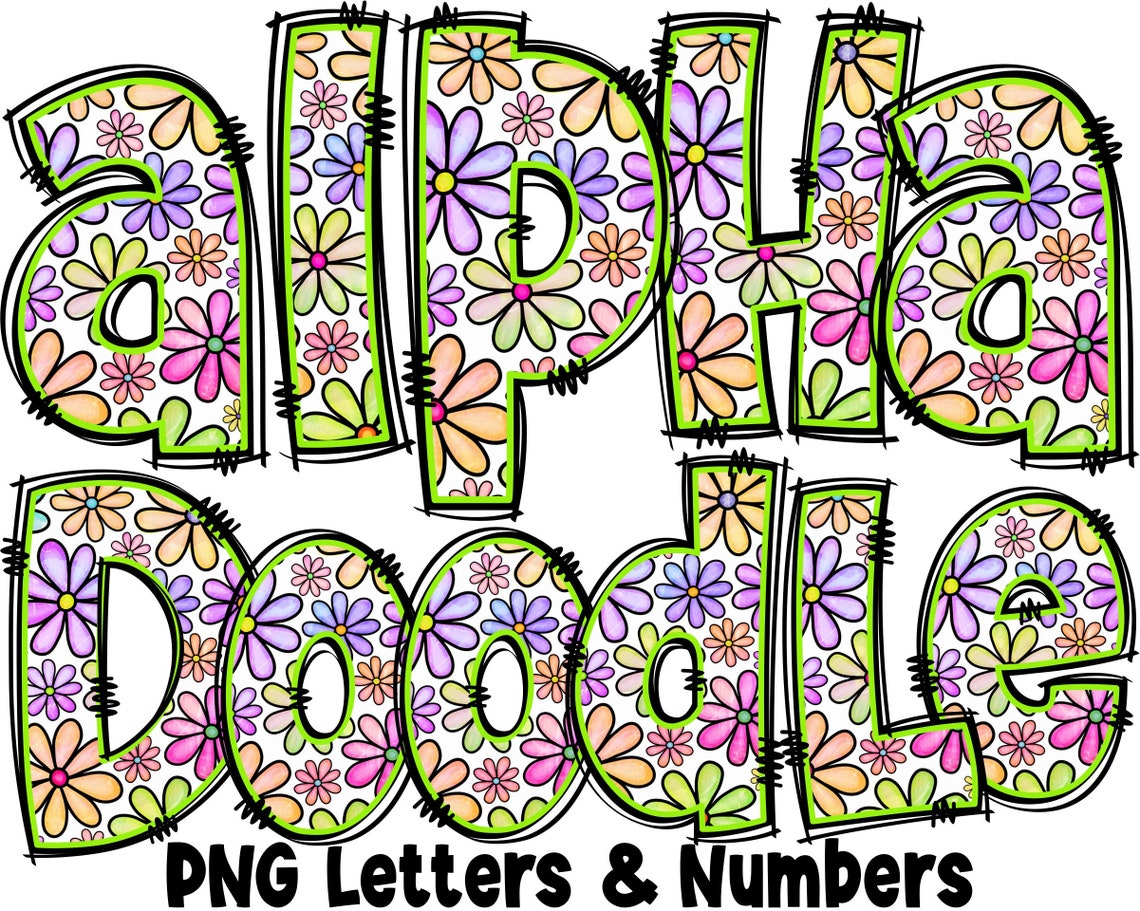 Floral Letters & Numbers PNG, Alpha Doodle, PNG Letters, Floral Doodle ...