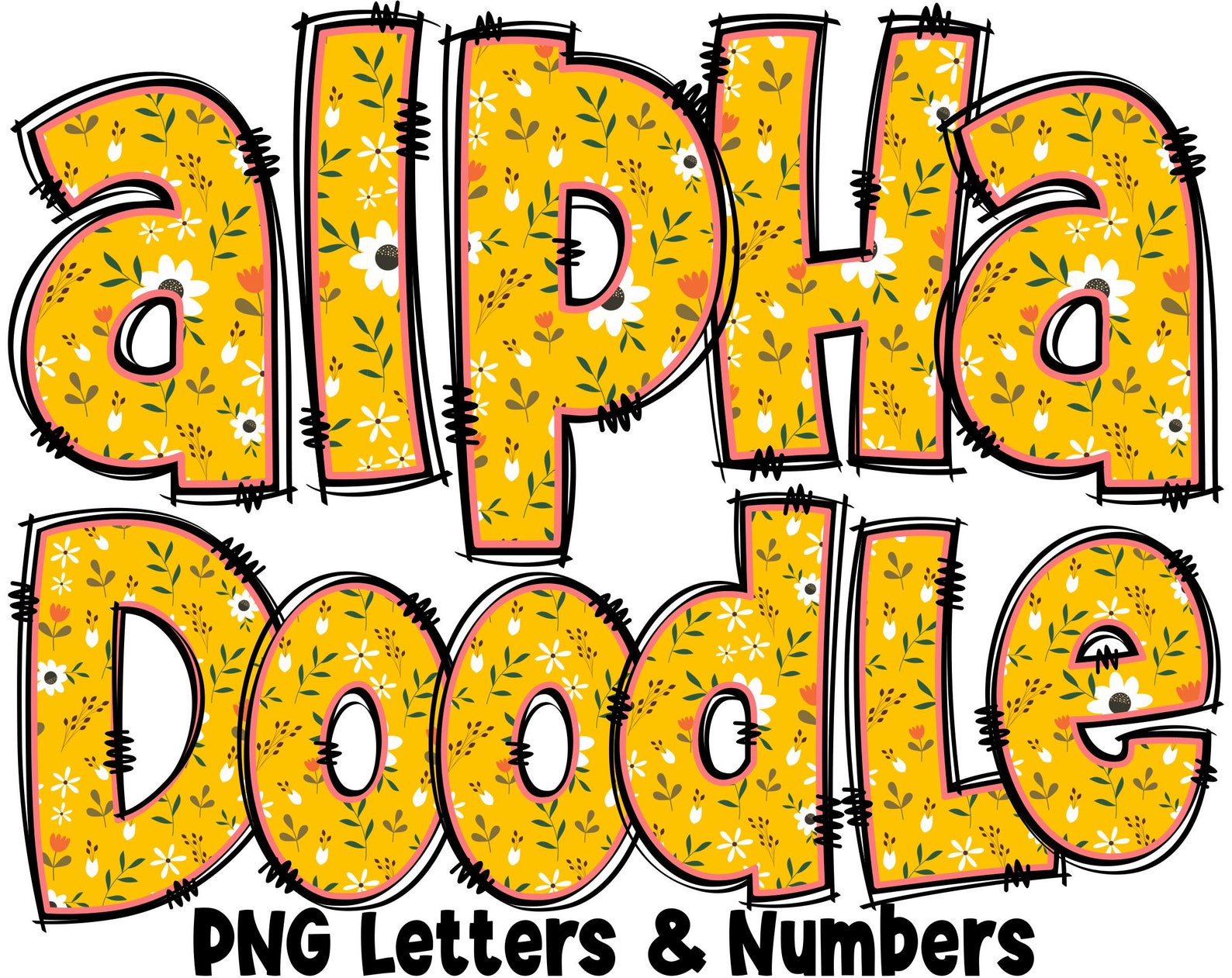 Floral Letters & Numbers PNG, Alpha Doodle, PNG Letters, Floral Doodle ...