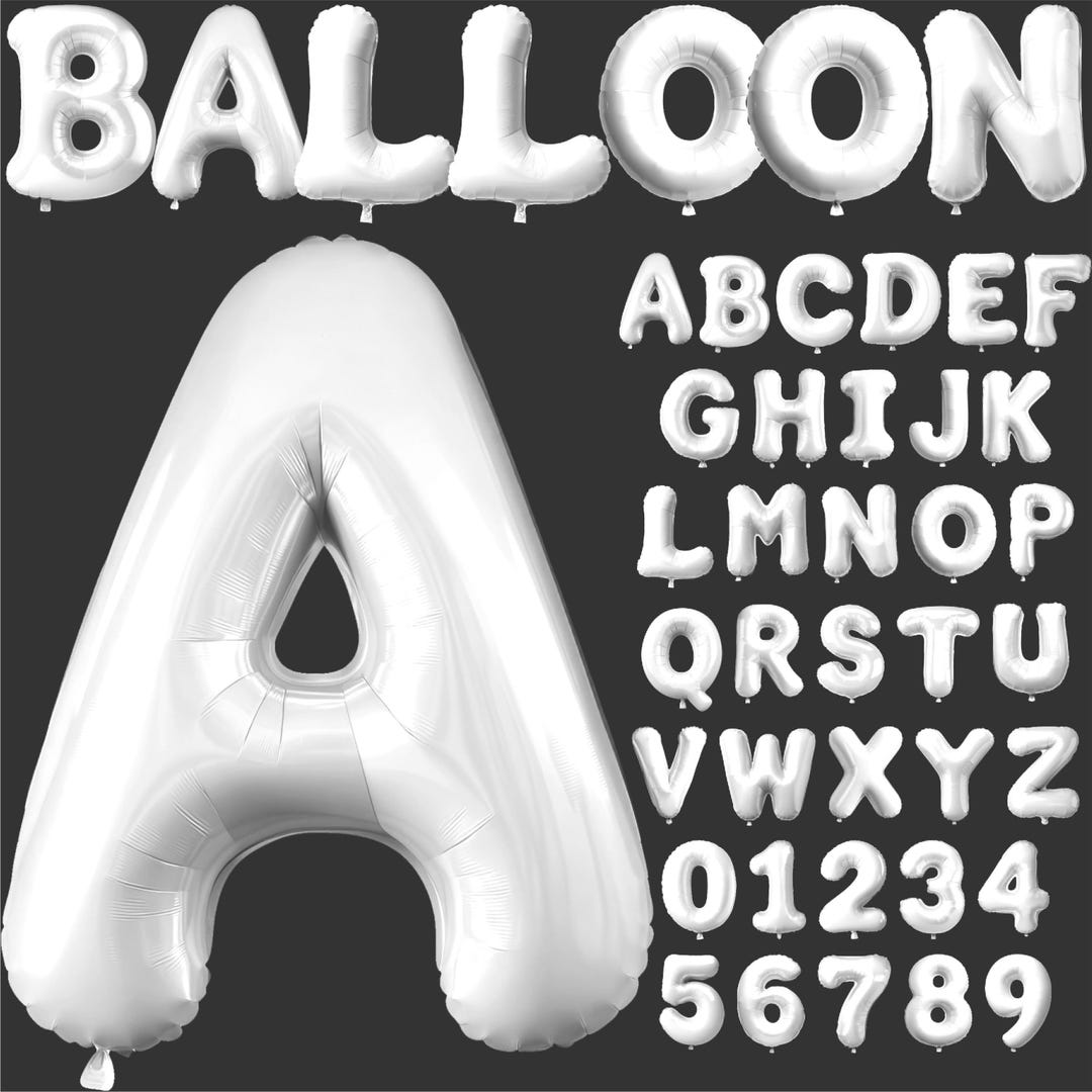 White Balloon PNG Letters, Transparent Background, White Balloon ...