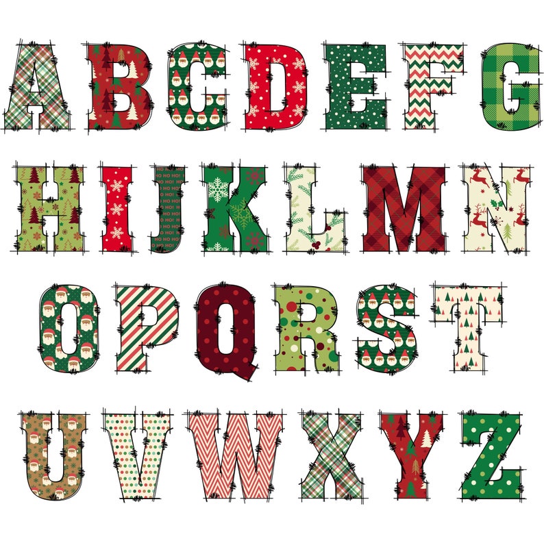Christmas Clipart Alphabet PNG Wrapping Paper Alphabet Clip | Etsy