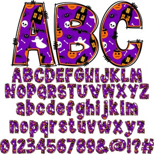 BUNDLE Halloween Alphabet PNG, Halloween Day, Alpha Doodle, Halloween ...
