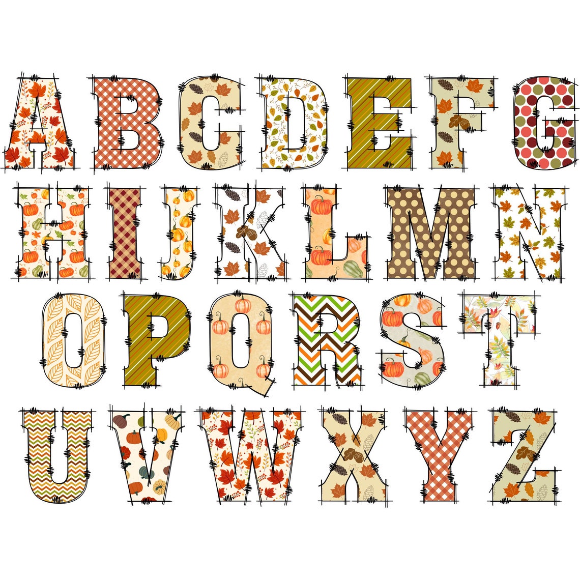 Fall Autumn Clipart Alphabet PNG Doodle Alphabet Clip Art | Etsy