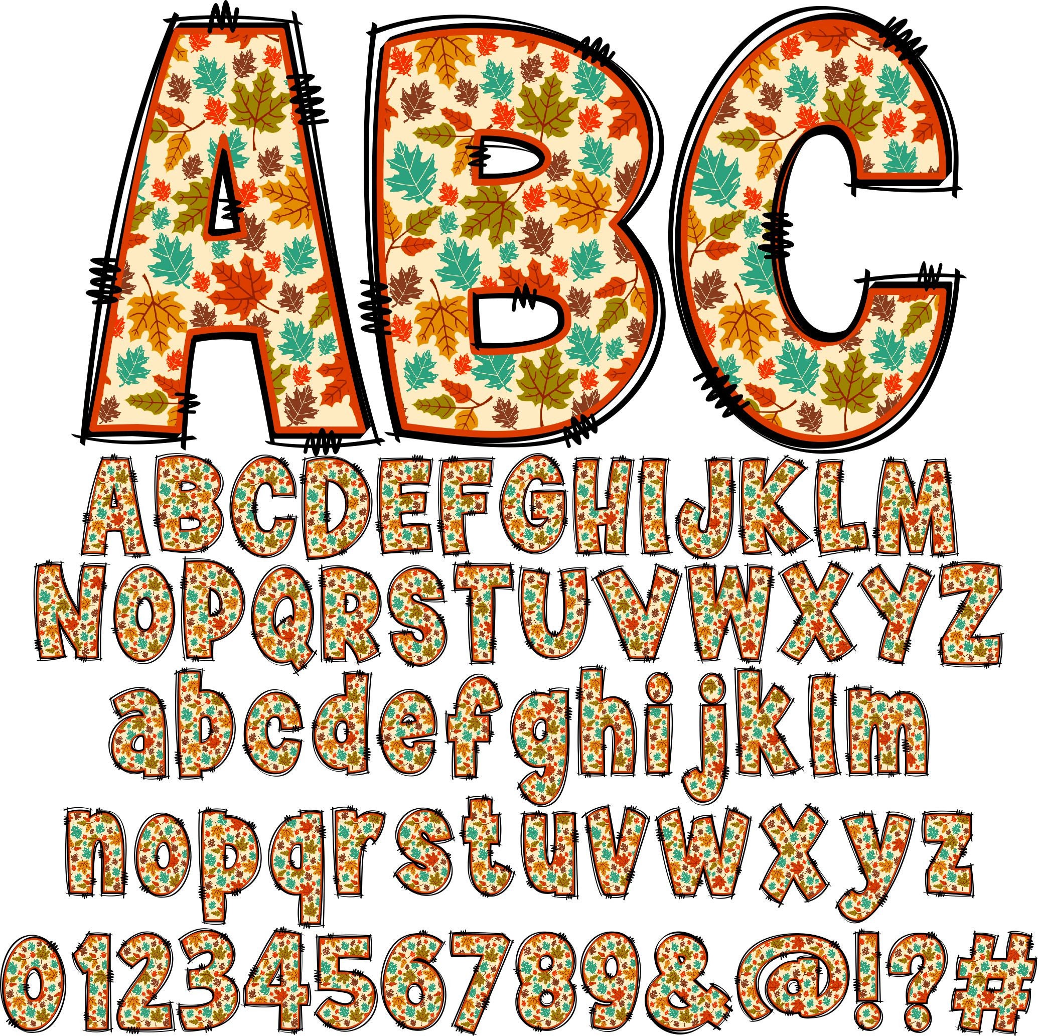 BUNDLE Fall Autumn Alphabet PNG Alpha Doodle PNG Letters - Etsy
