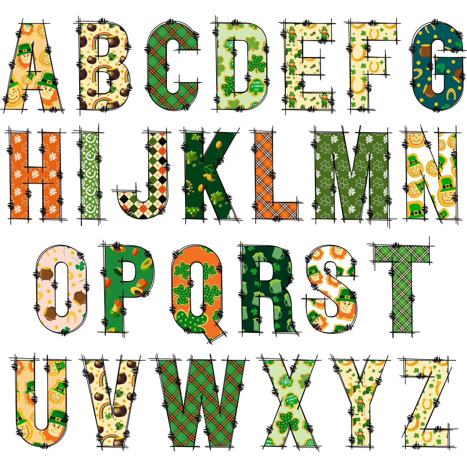 St Patrick's Day Letters PNG Shamrock Alphabet Clip Art - Etsy