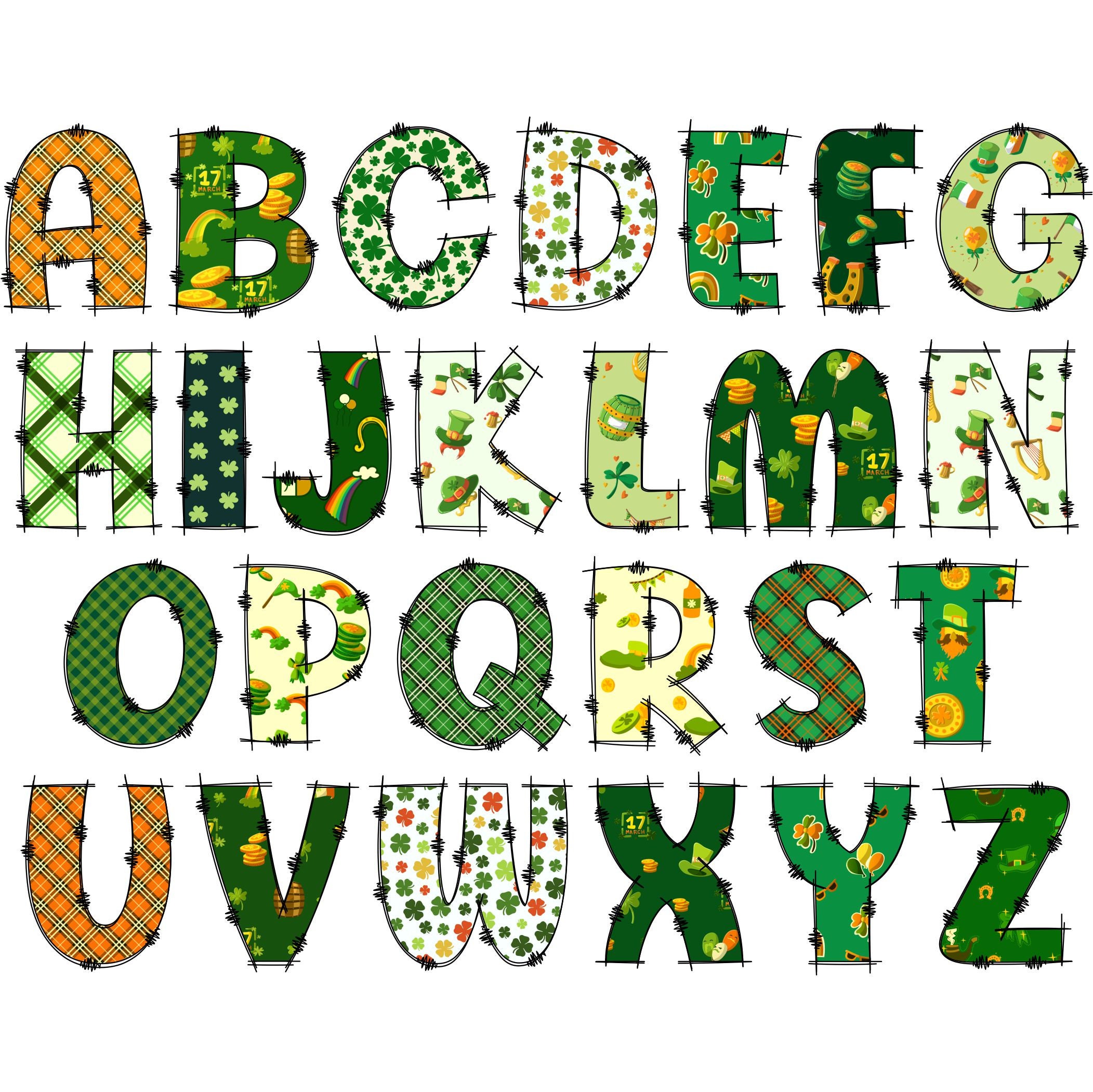 St Patrick's Day Letters PNG Shamrock Alphabet Clip Art - Etsy