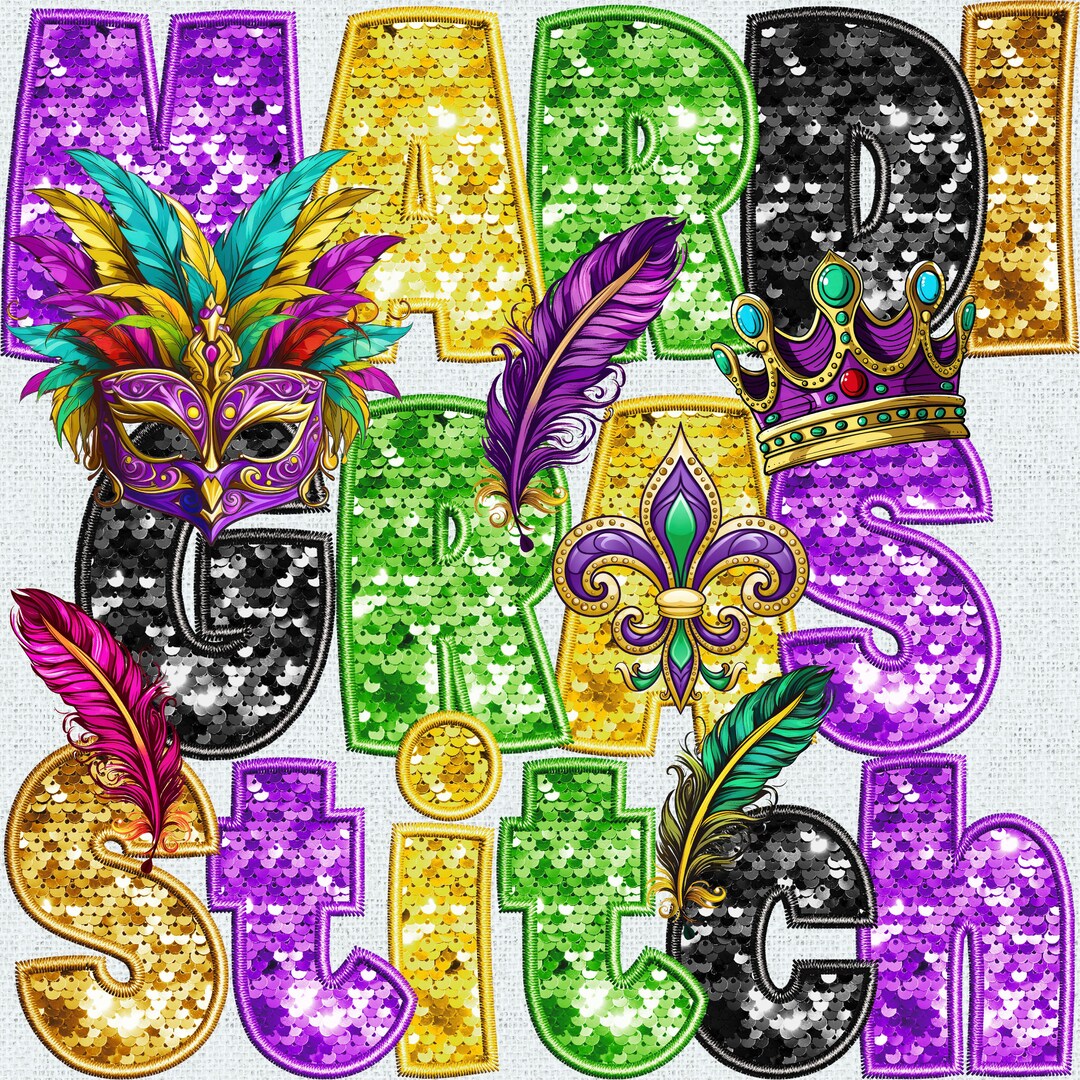 Mardi Gras Alphabet PNG, Carnival Letters, Faux Sequin, Mardi Gras ...