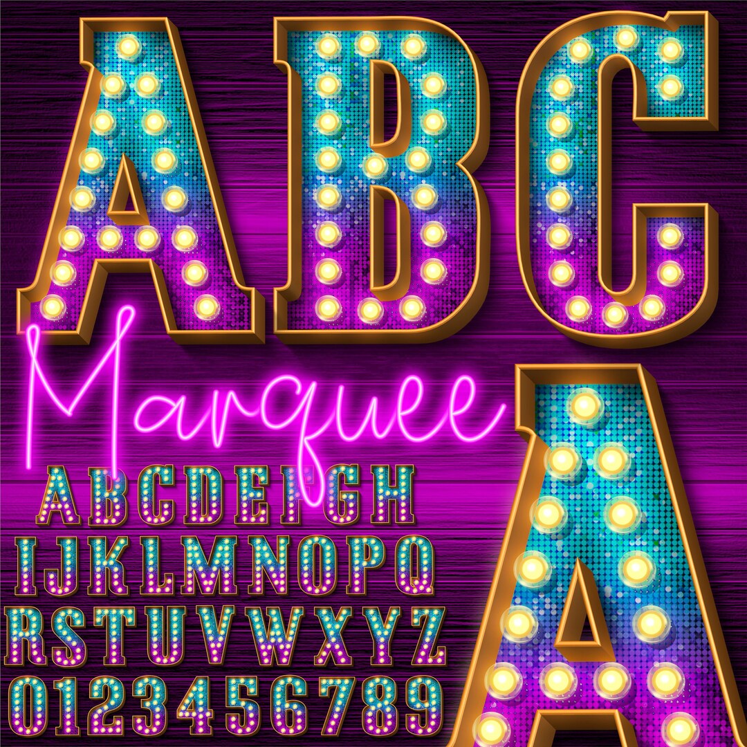 Glitter Marquee Letters PNG, Light Bulbs Letters, PNG Letters, 3D ...