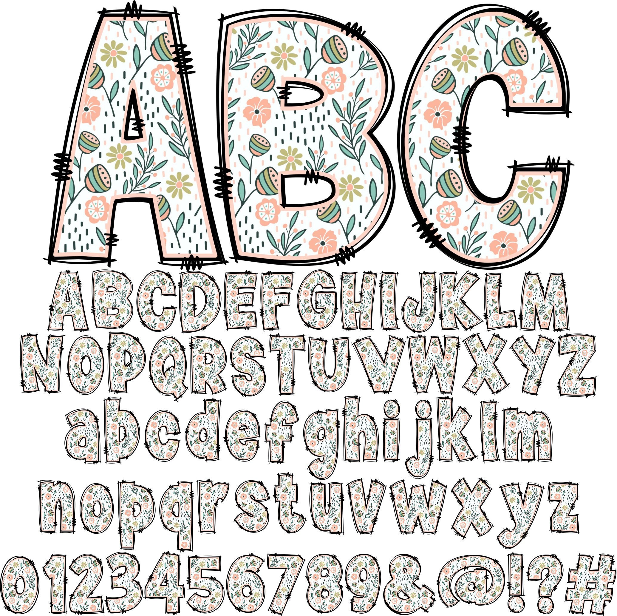 BUNDLE Spring Floral Alphabet PNG Doodle Alpha Doodle - Etsy