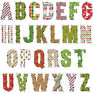 Christmas Clipart Letters PNG, Wrapping Paper Alphabet, Doodle Holidays ...