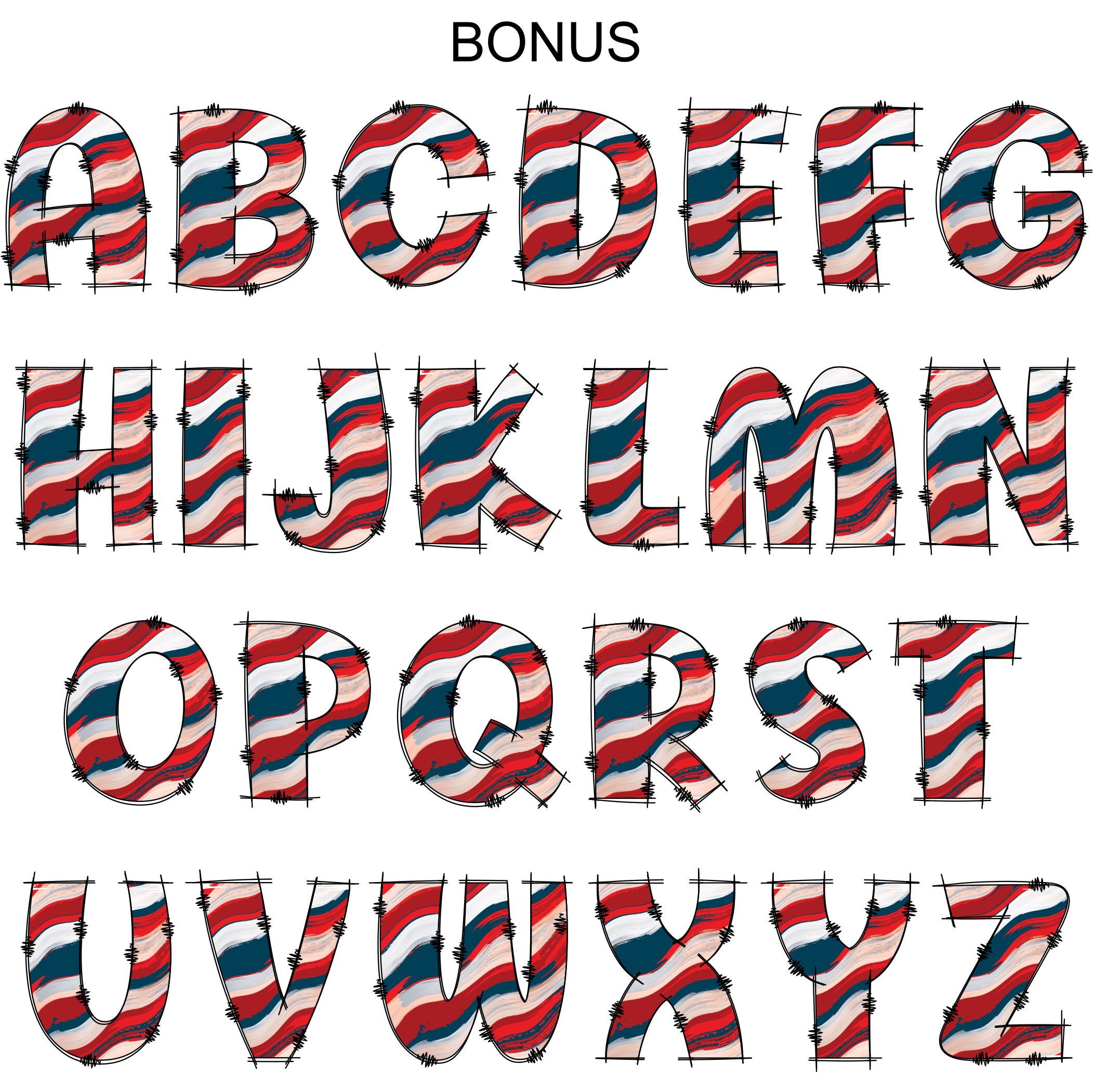 Patriotic Doodle Letters Alphabet PNG, 4th of July, Independence Day ...