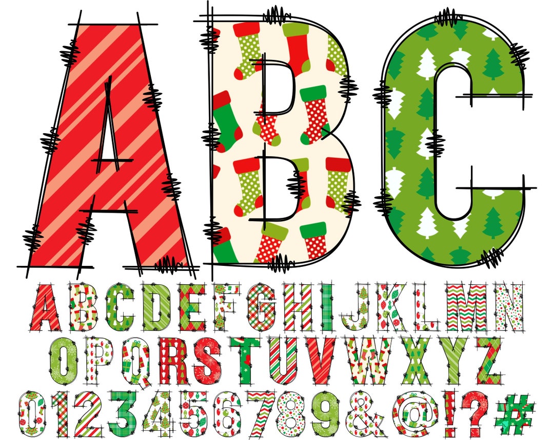 Christmas Clipart Letters PNG, Wrapping Paper Alphabet, Doodle Holidays ...