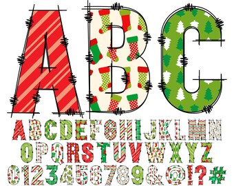 Christmas Clipart Letters PNG Red Wrapping Paper Alphabet | Etsy