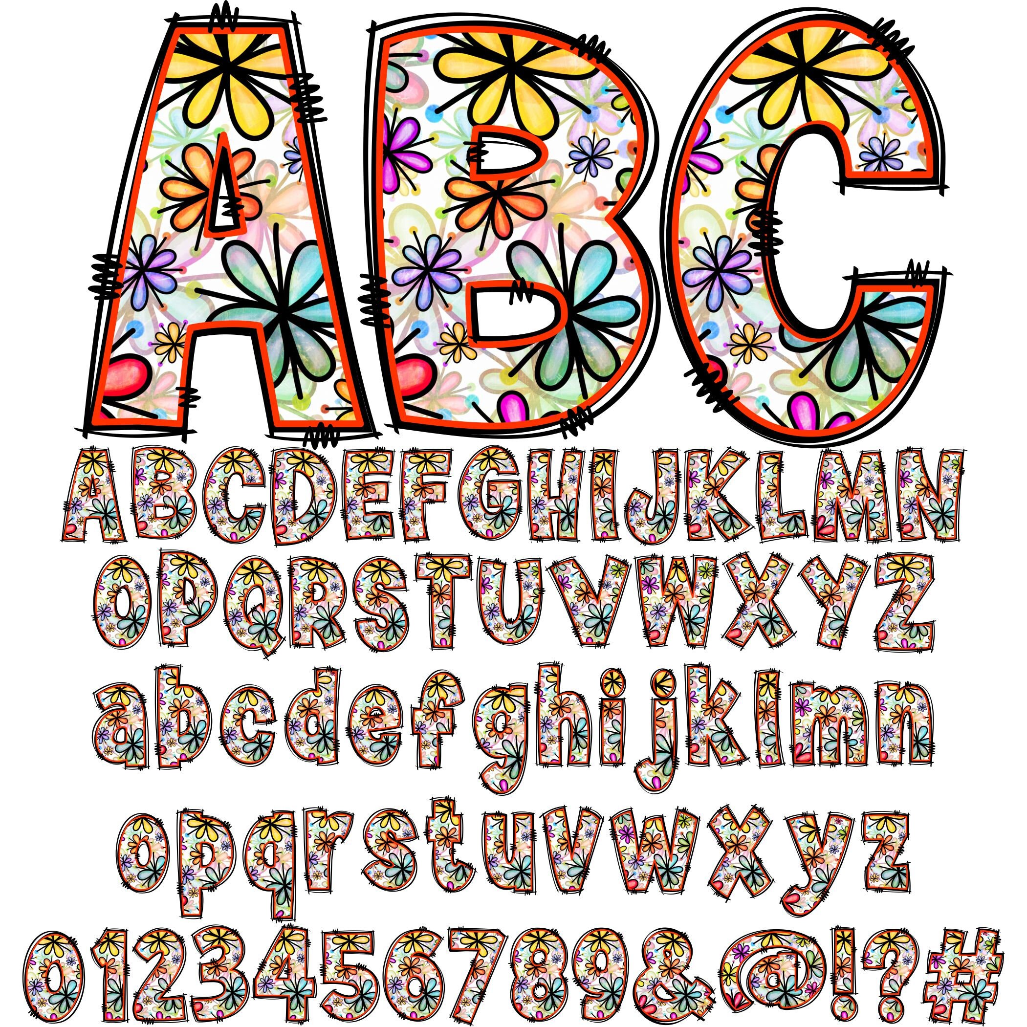 BUNDLE Spring Floral Alphabet PNG Doodle Alpha Doodle - Etsy