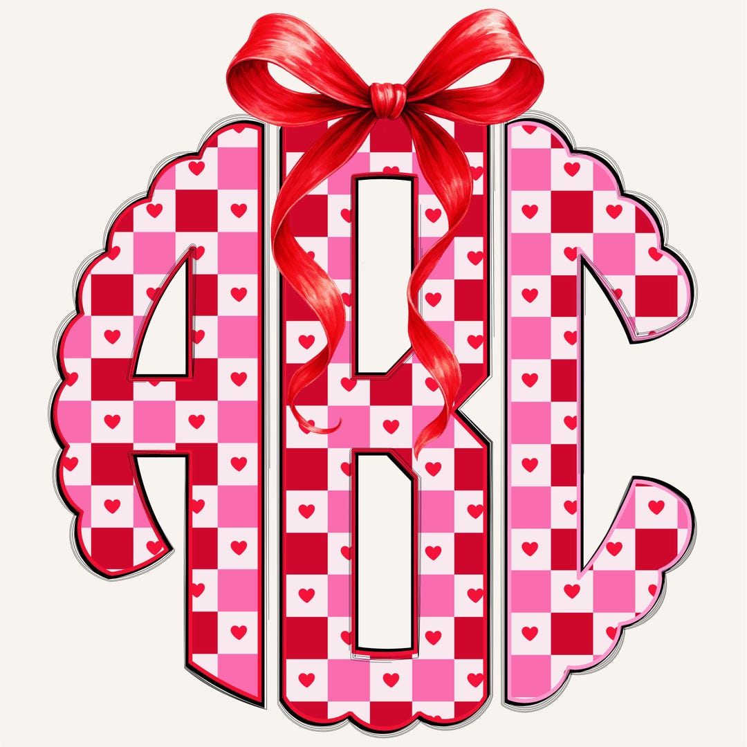 Valentine’s Preppy Monogram PNG, Scalloped Coquette, Red Checkered ...