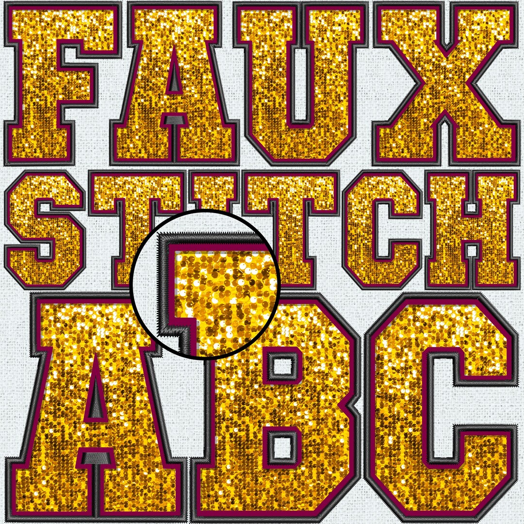 Faux Embroidery Gold Burgundy Sequin Letters, Faux Sequin Patch, Blue ...