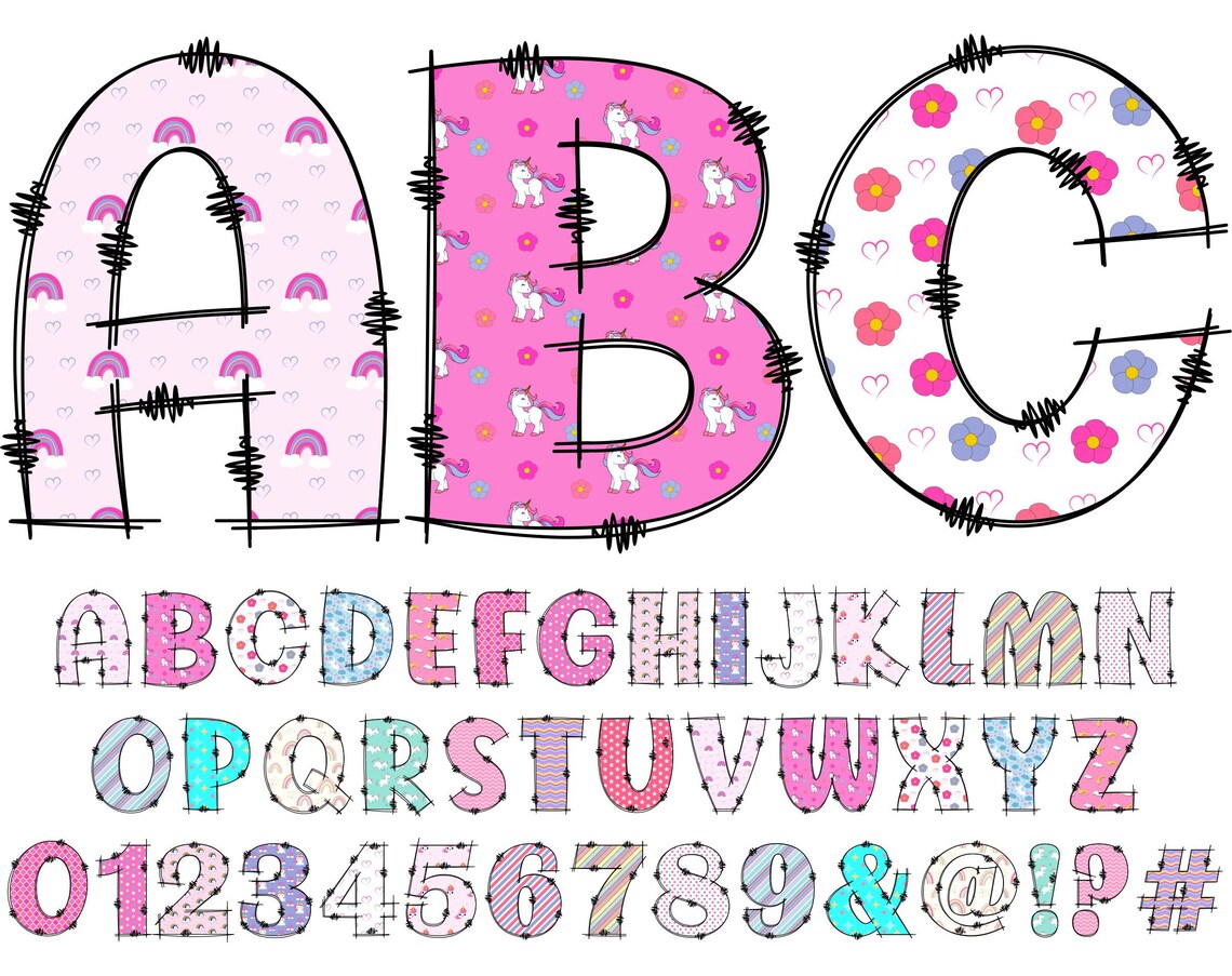 Unicorn Letters PNG Doodle Alphabet Clip Art Transparent - Etsy
