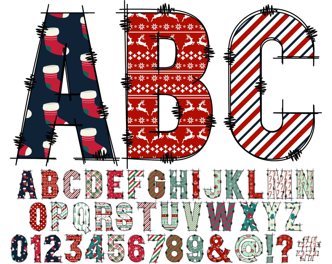 Christmas Clipart Letters PNG, Red Wrapping Paper Alphabet, Doodle ...