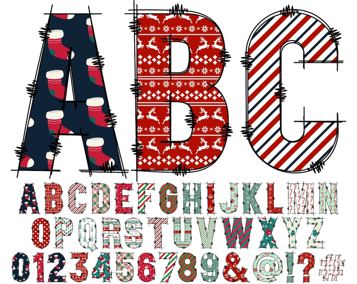 Christmas Clipart Letters PNG Red Wrapping Paper Alphabet | Etsy