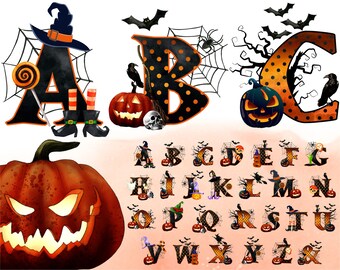 Halloween Clipart Letters PNG Doodle Alphabet Clip Art | Etsy