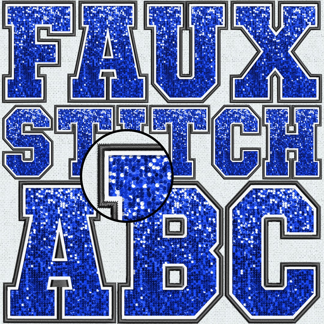 Faux Embroidery Blue Sequin Letters, Faux Sequin Patch, Faux Sequin ...