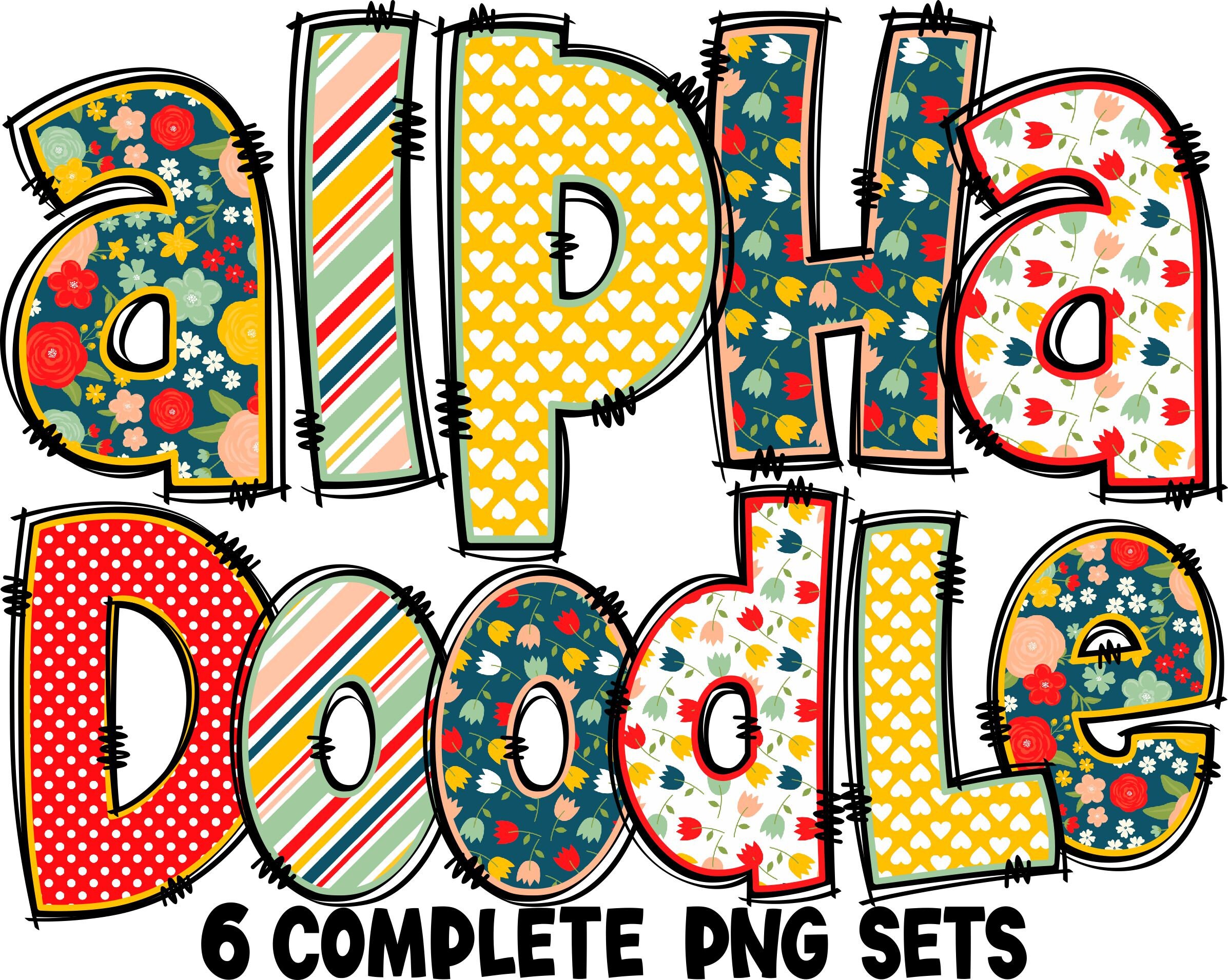 BUNDLE Spring Floral Alphabet PNG, Doodle Alpha, Doodle Flowers, Doodle ...