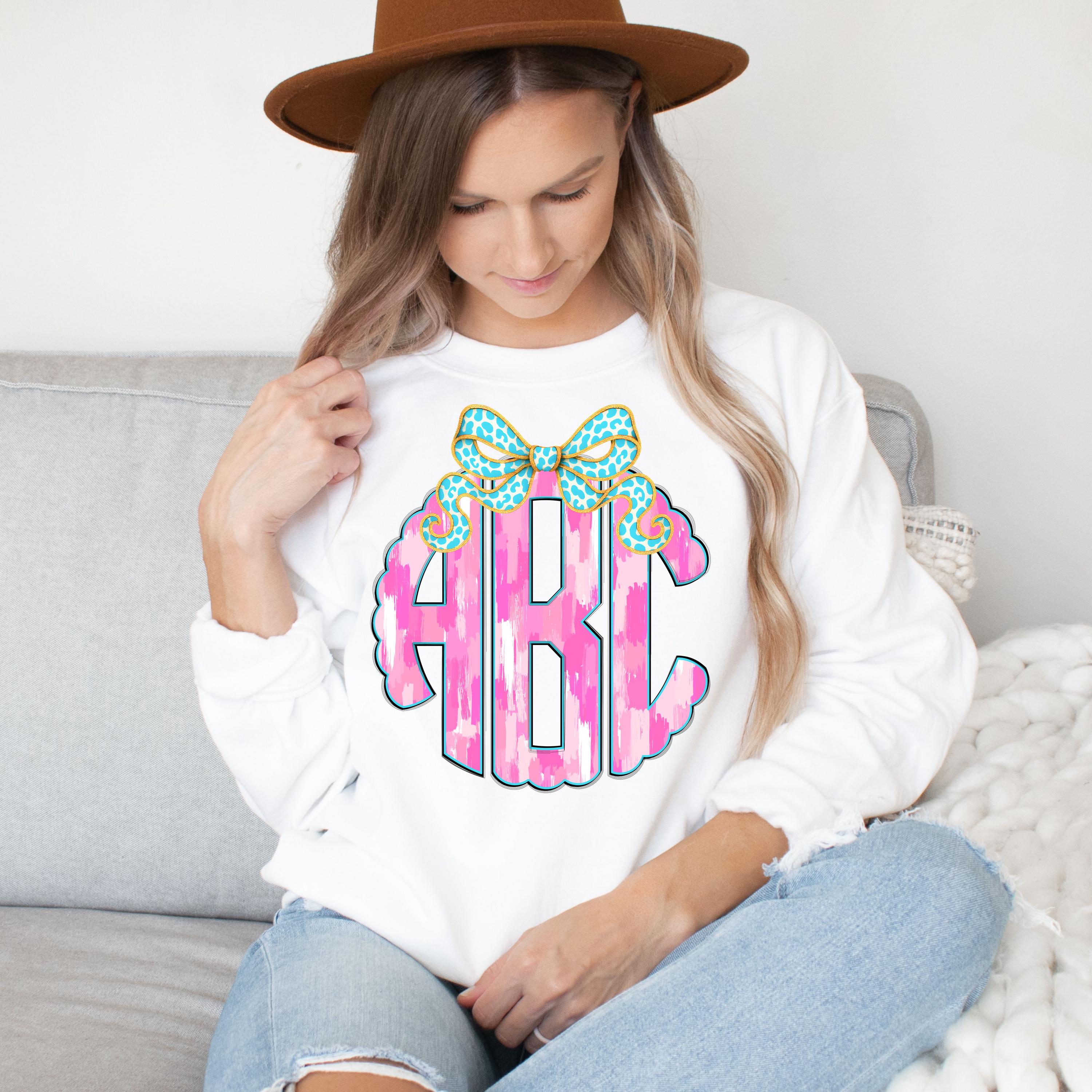 Preppy Soft Pink Scalloped Monogram PNG, Preppy Pink Brushstroke ...