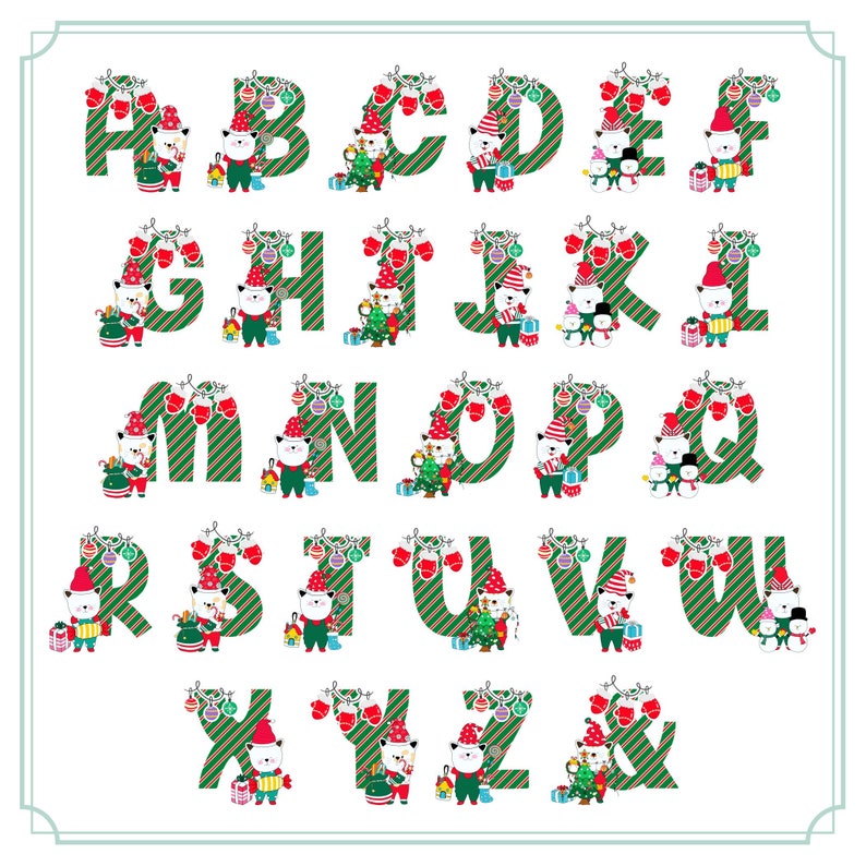 Christmas Watercolor Alphabet PNG Kittens Alphabet Clip Art - Etsy