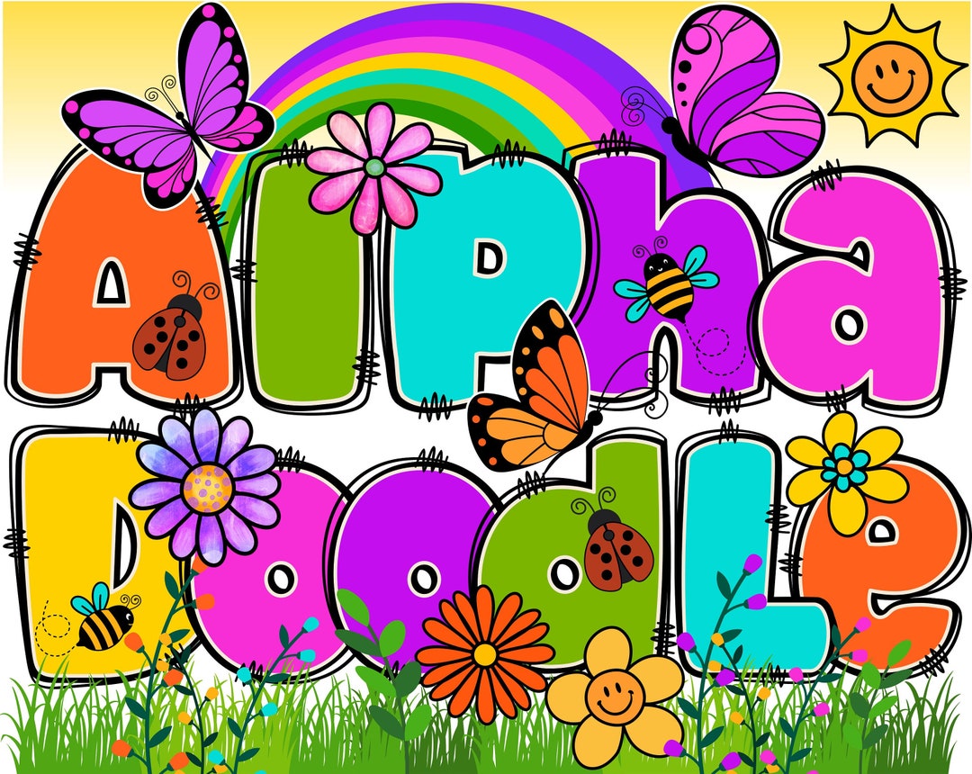 BUNDLE Retro Boho Floral Alphabet PNG, Chubby Alpha Doodle , Retro ...
