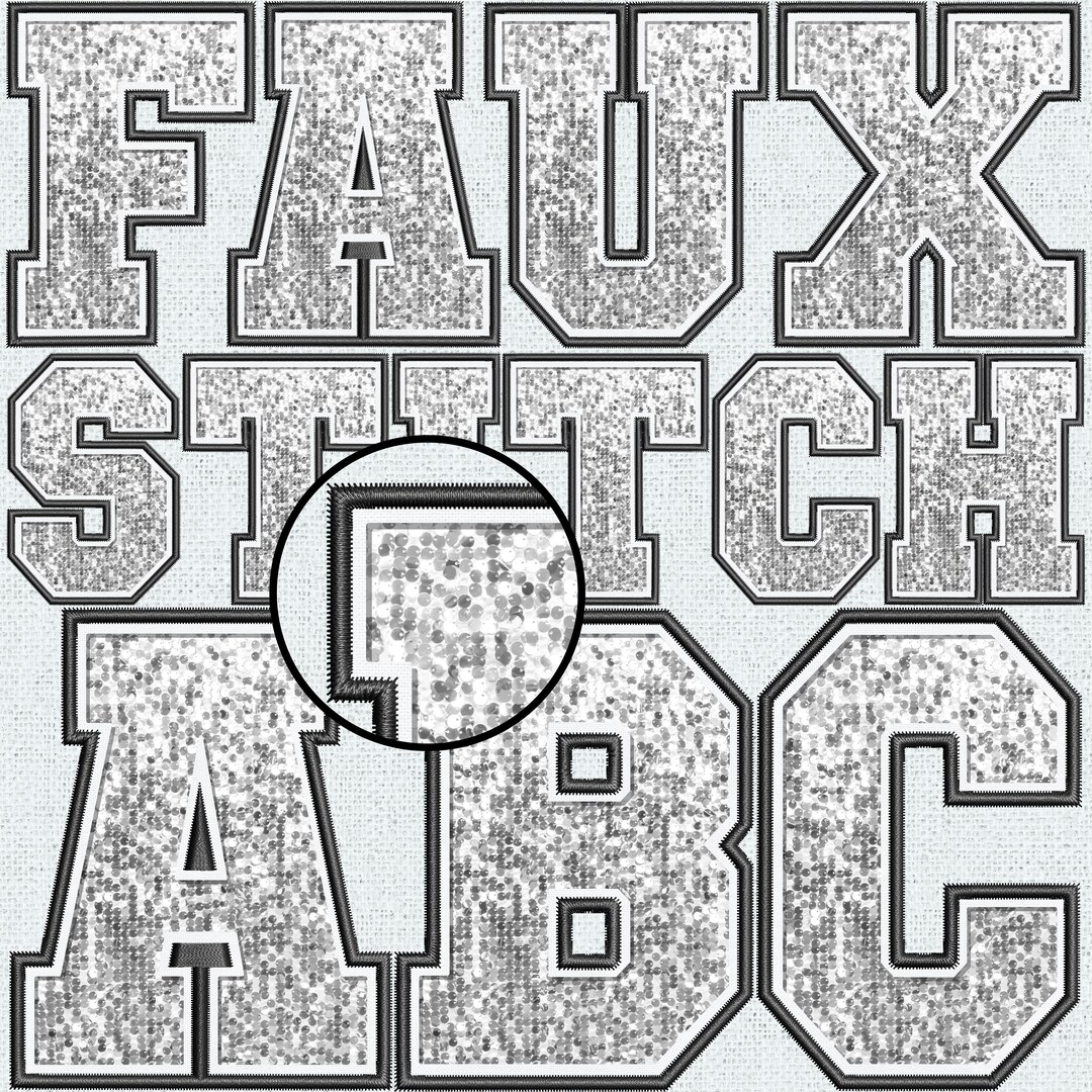 Faux Embroidery Silver Sequin Letters, Faux Sequin Patch, Faux Sequin ...