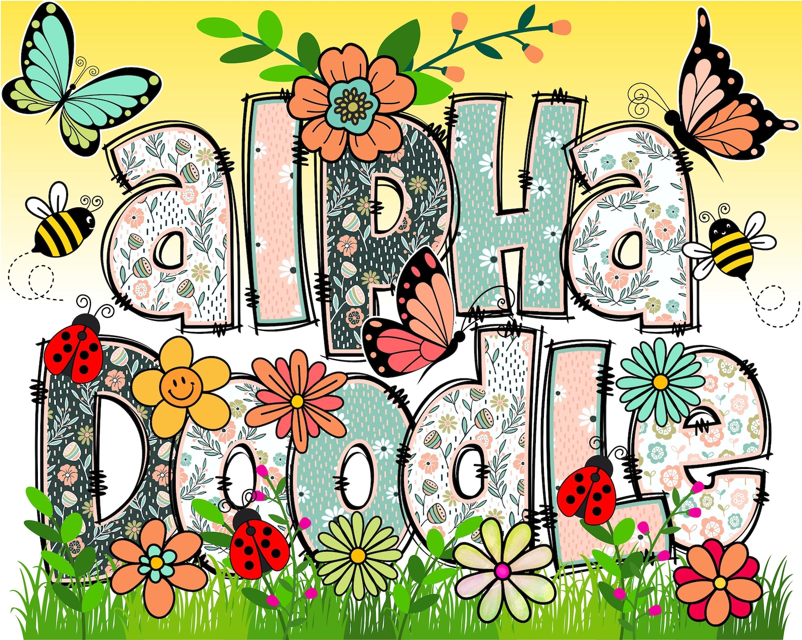 BUNDLE Spring Floral Alphabet PNG Doodle Alpha Doodle - Etsy