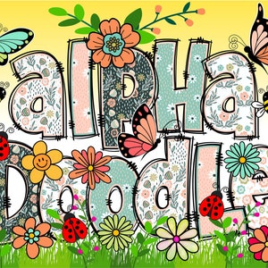 BUNDLE Spring Floral Alphabet PNG, Doodle Alpha, Doodle Flowers, Doodle ...