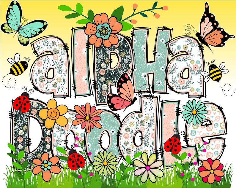 BUNDLE Spring Floral Alphabet PNG Doodle Alpha Doodle - Etsy