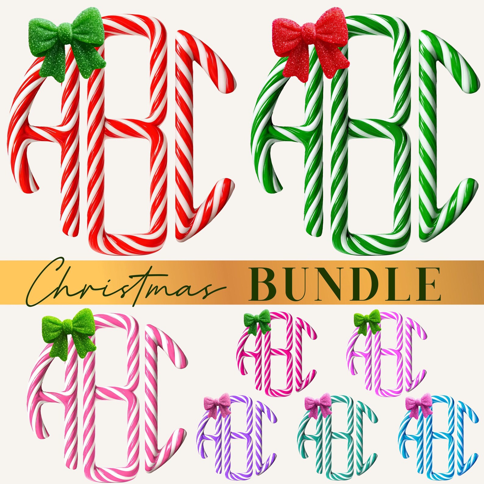 Christmas Candy Cane Monogram , Round Monogram PNG, Coquette Monogram ...