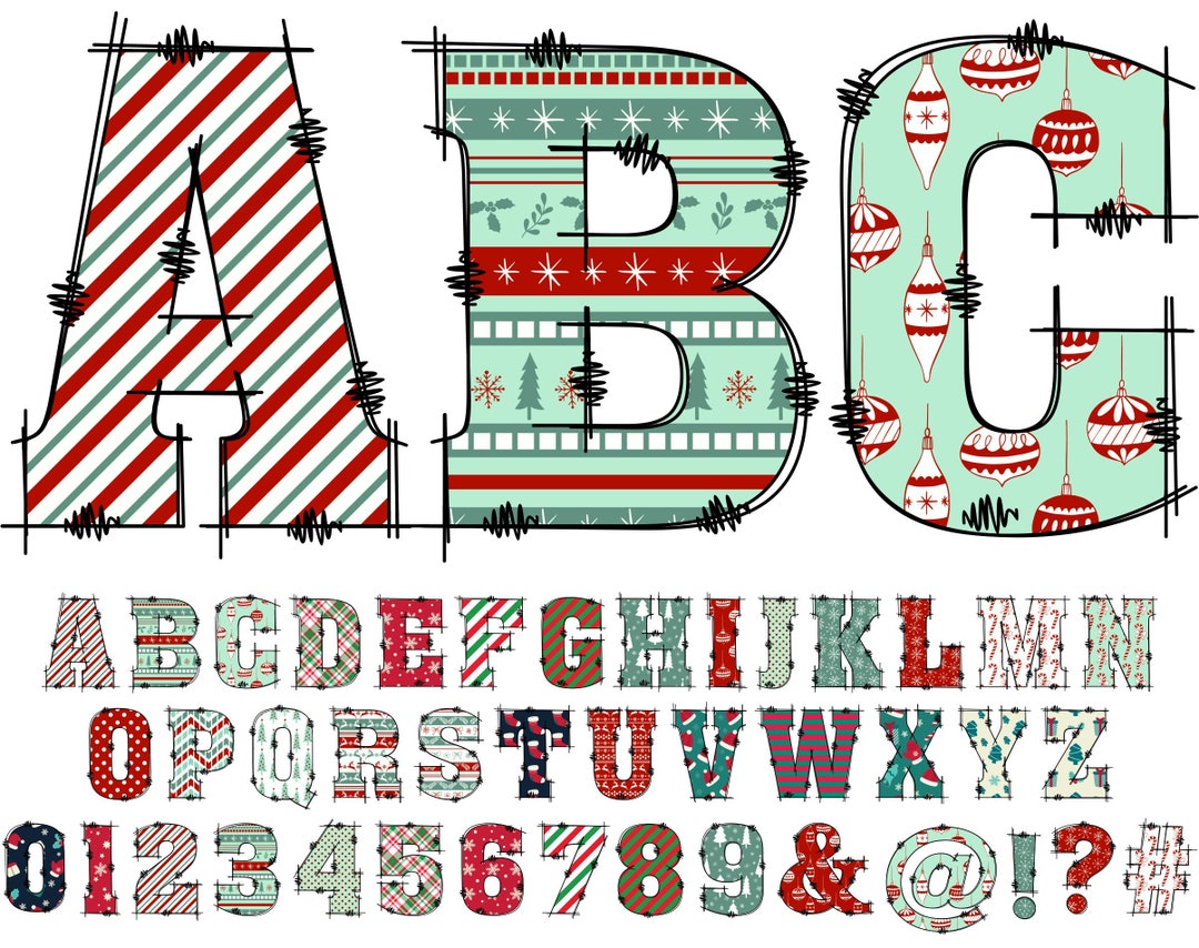 Christmas Clipart Letters PNG, Wrapping Paper Alphabet, Doodle Holidays ...