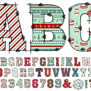 Christmas Clipart Letters PNG, Wrapping Paper Alphabet, Doodle Holidays ...