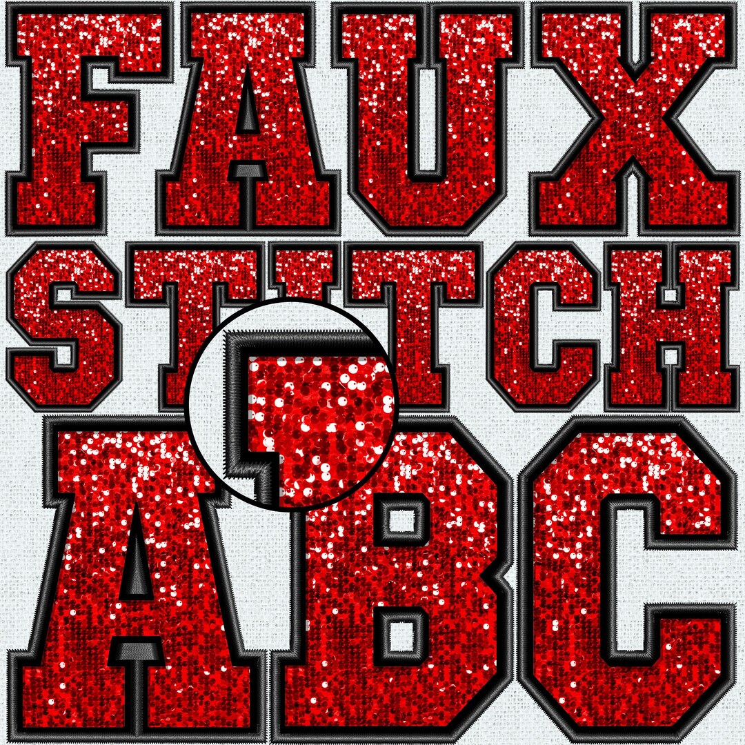 Faux Embroidery Red Black Sequin Letters, Faux Sequin Patch, Blue Faux ...