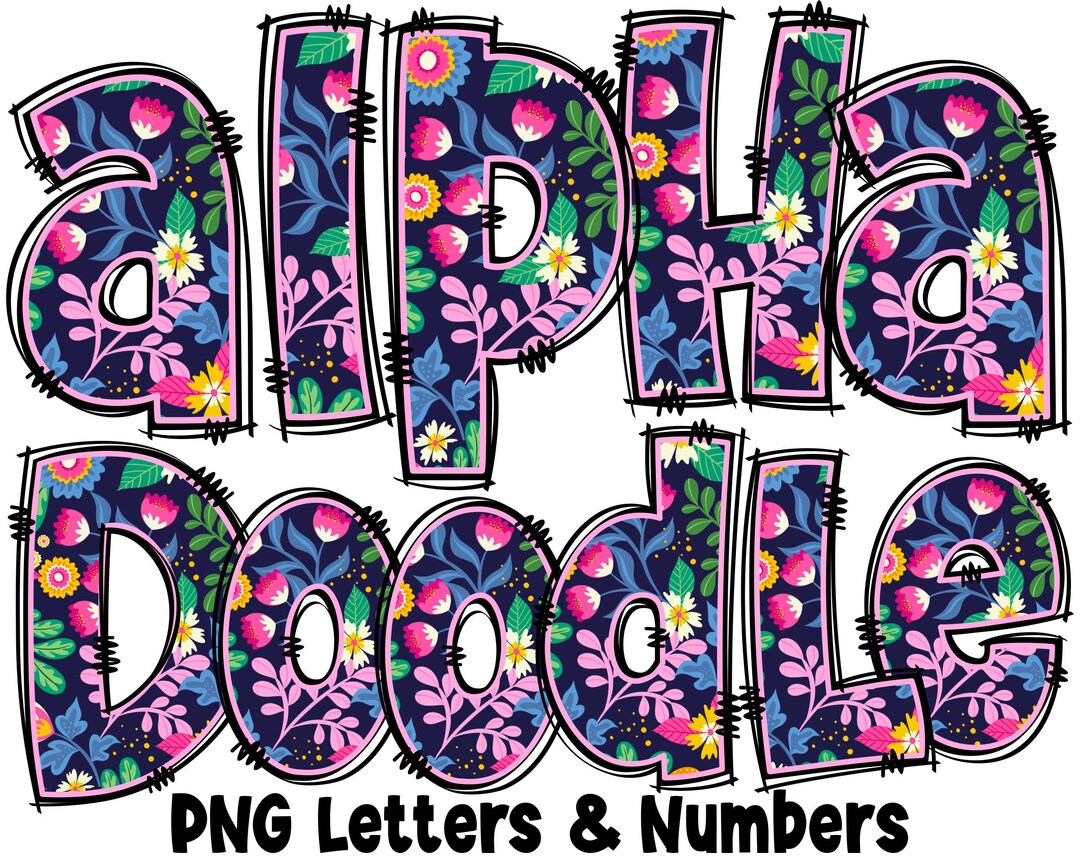 Floral Letters & Numbers PNG, Alpha Doodle, PNG Letters, Floral Doodle ...