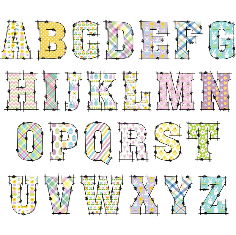 Easter Alphabet PNG Alphabet Clip Art PNG Doodle Easter - Etsy