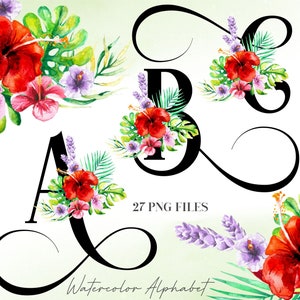Watercolor Flowers Alphabet PNG, Tropical Floral Alphabet Clip Art ...