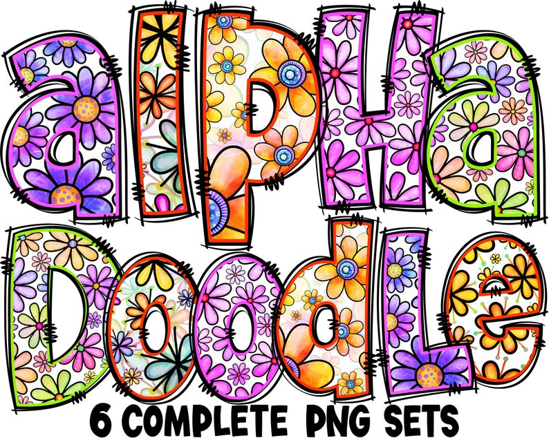 BUNDLE Spring Floral Alphabet PNG Doodle Alpha Doodle - Etsy