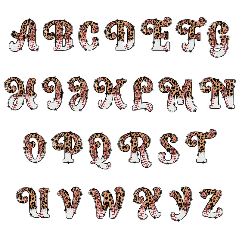 Baseball Letters PNG Leopard, Doodle Alpha, PNG Sport, Stitching ...