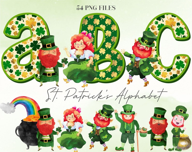 St Patrick's Day Letters PNG Shamrock Alphabet Clip Art | Etsy