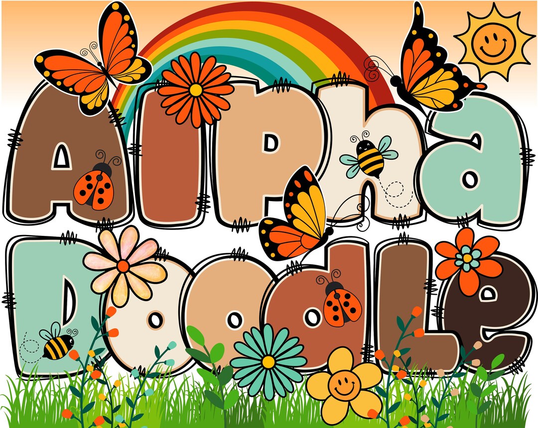 BUNDLE Retro Boho Floral Alphabet PNG, Chubby Alpha Doodle , Retro ...