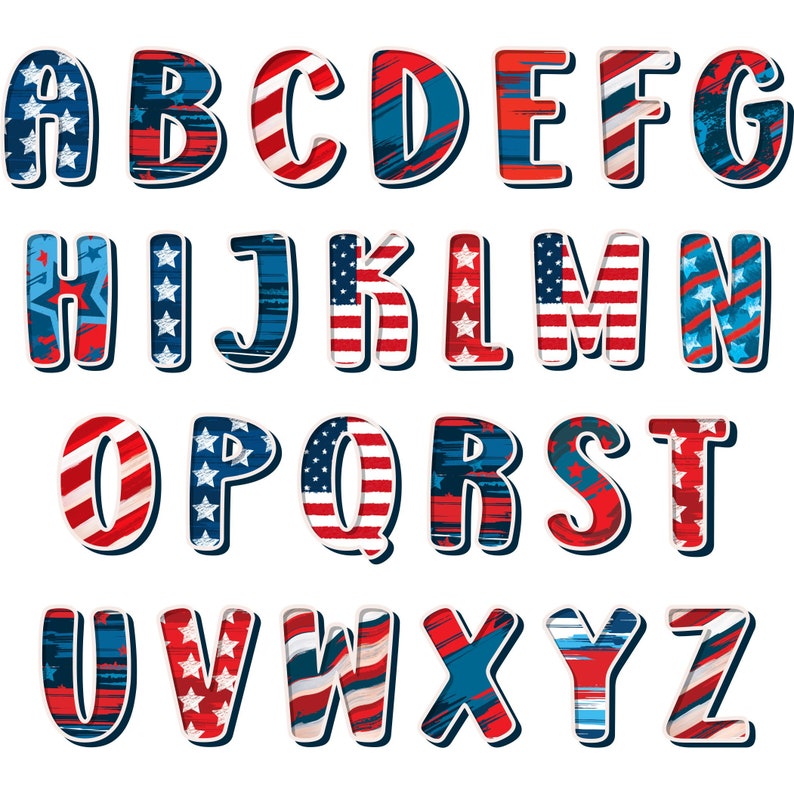 Independence Day Letters PNG Doodle Letters 4th of July | Etsy