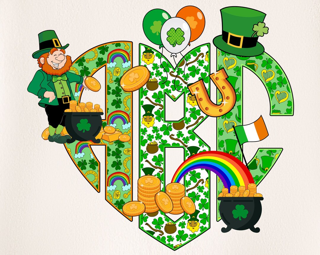 St Patrick's Day Monogram PNG Letters, Shamrock Alphabet Clip Art ...